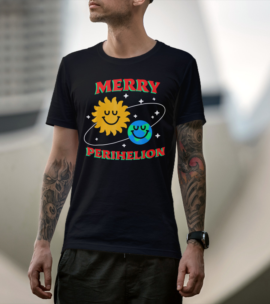 Merry Perihelion Sun Earth Smiling Orbit T-Shirt