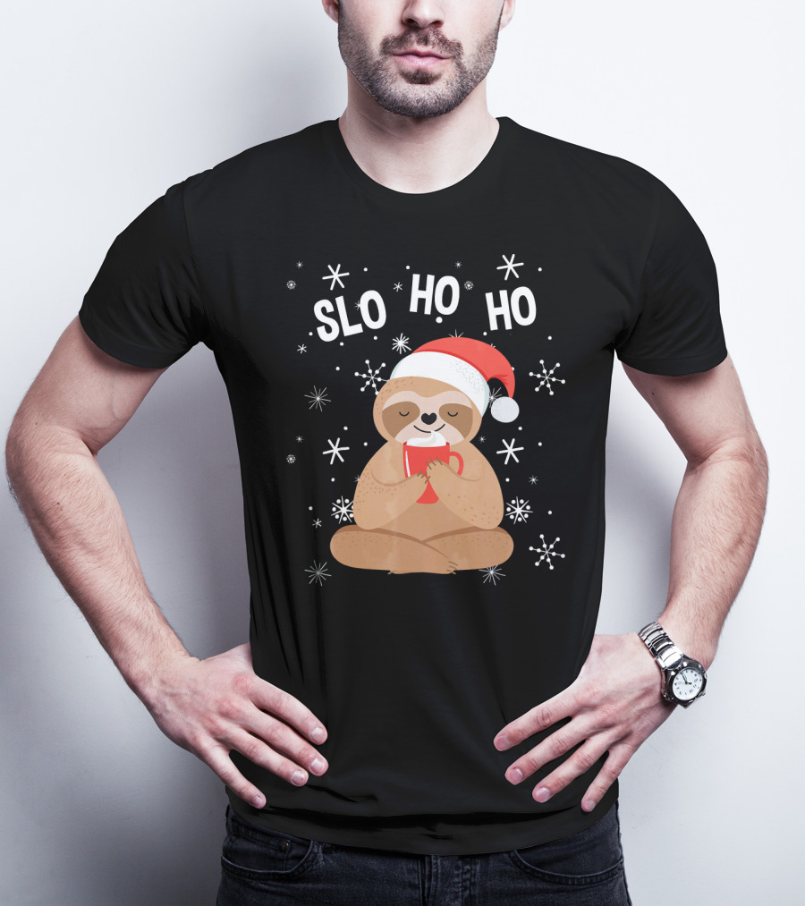 Slo Ho Ho Merry Slothmas Christmas Sloth Santa Hat T-Shirt