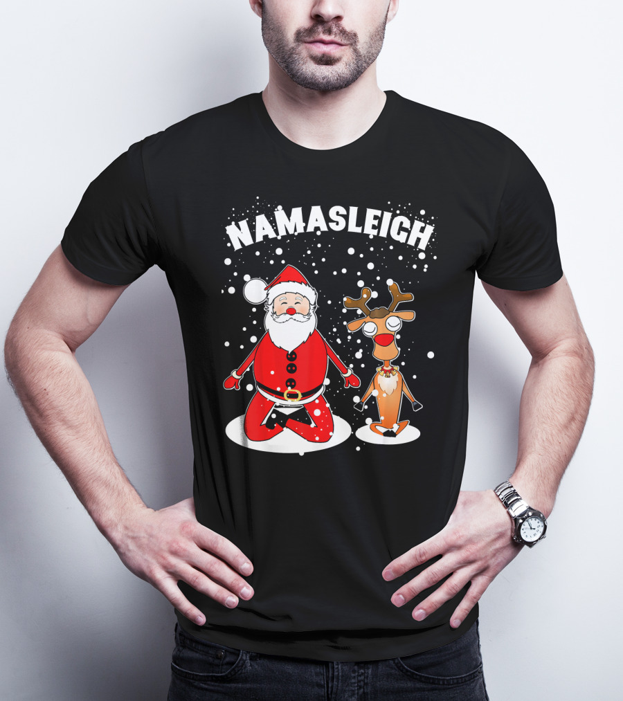 NamaSleigh Funny Christmas Yoga Santa And Reindeer Meditation T-Shirt