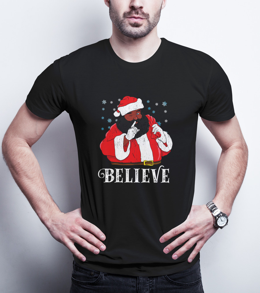 Believe Santa African Christmas Snowflakes T-Shirt