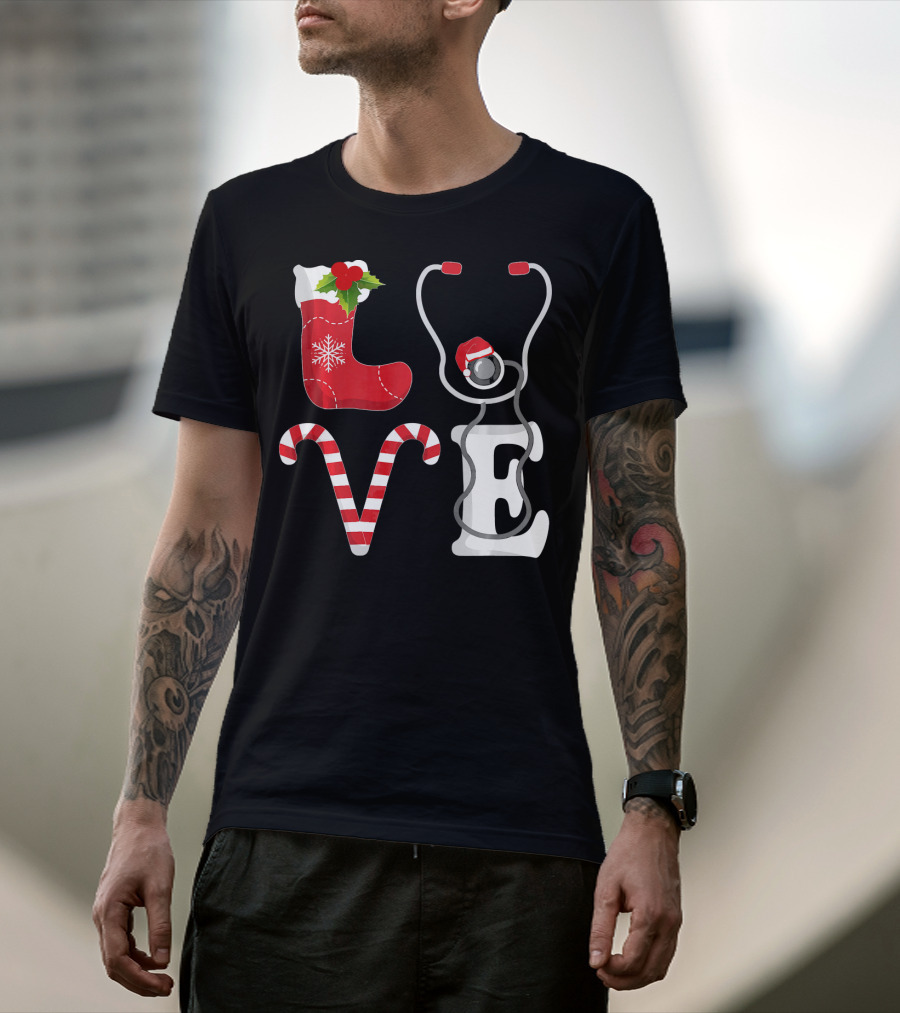 Christmas Nurse Love Santa Stethoscope T-Shirt