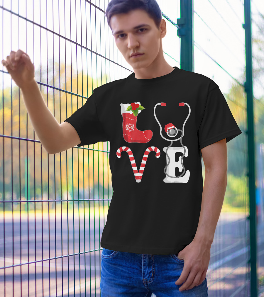 Christmas Nurse Love Santa Stethoscope T-Shirt