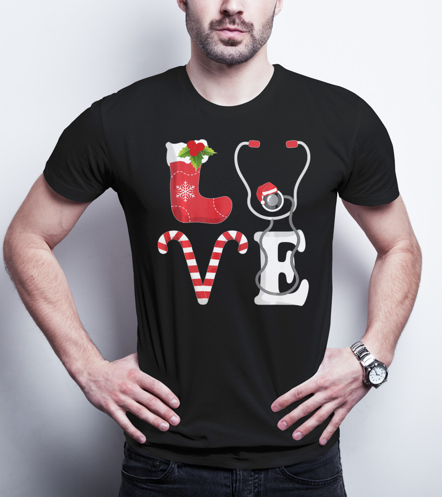 Christmas Nurse Love Santa Stethoscope T-Shirt