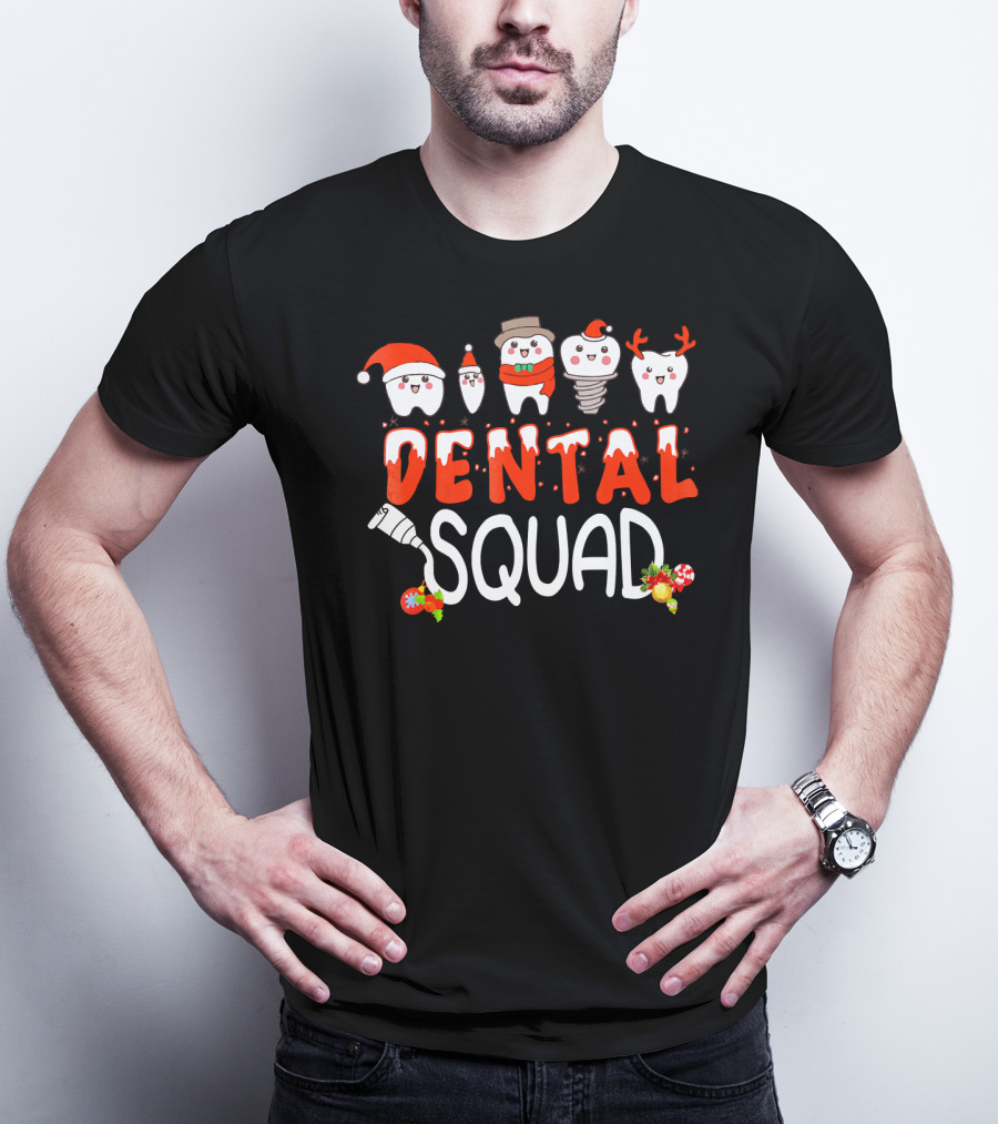 Dental Squad Tooth Christmas Santa Reindeer Festive Dent T-Shirt