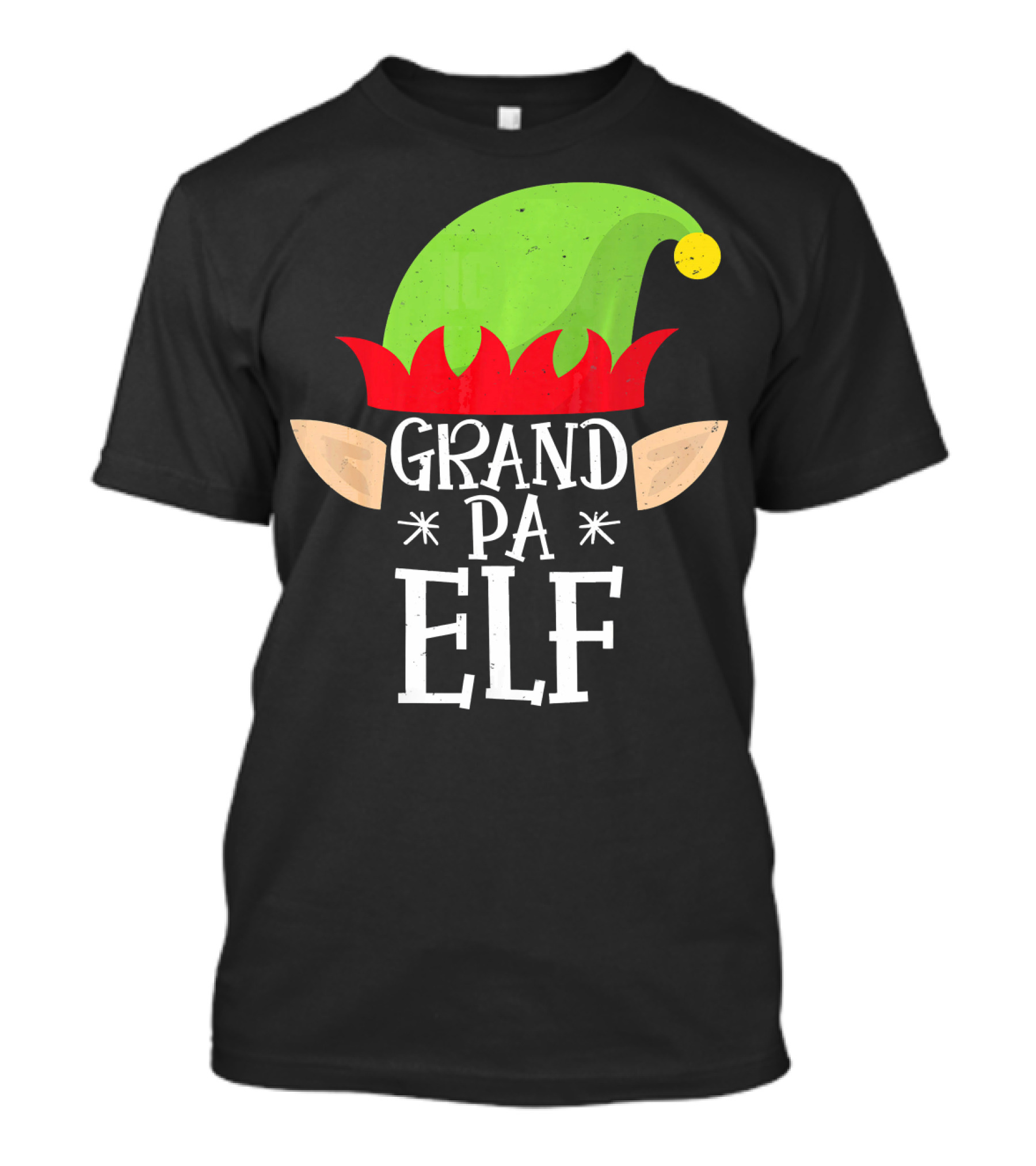 Grandpa Elf Funny Christmas Family Match Holiday Hat And Ears T-Shirt