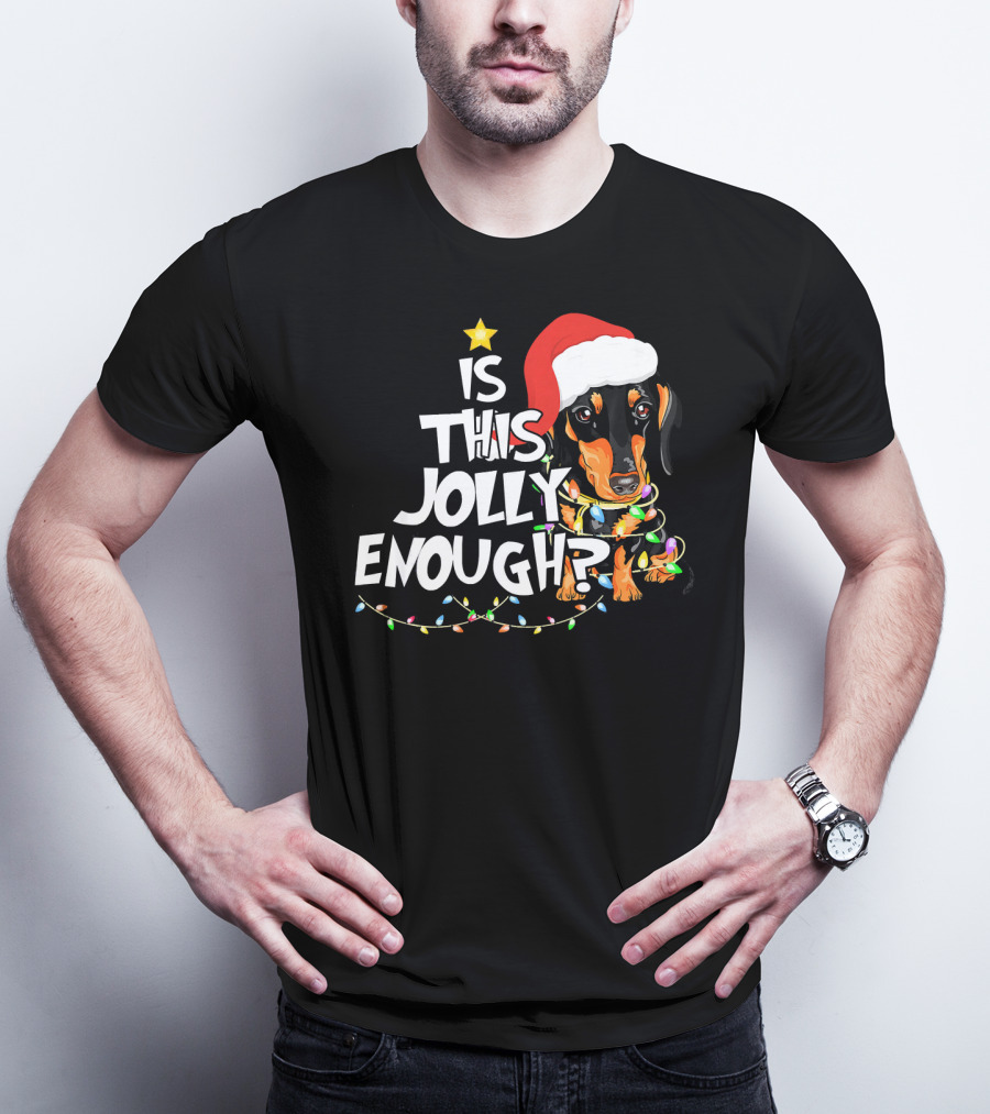 Is This Jolly Enough Christmas Dachshund With Santa Hat And Lights T-Shirt