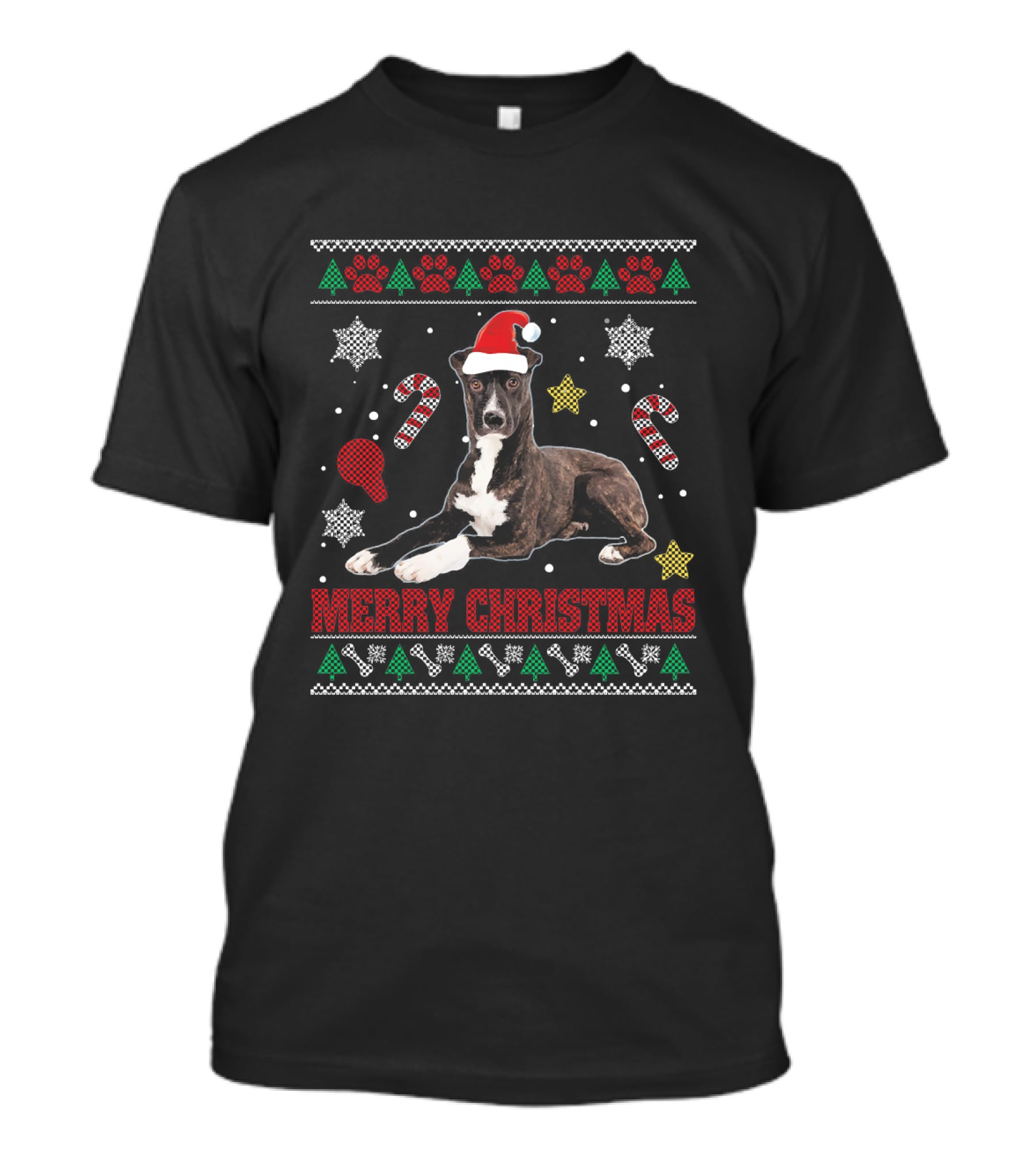 Merry Christmas Mountain Cur Dog Santa Hat Ugly T-Shirt