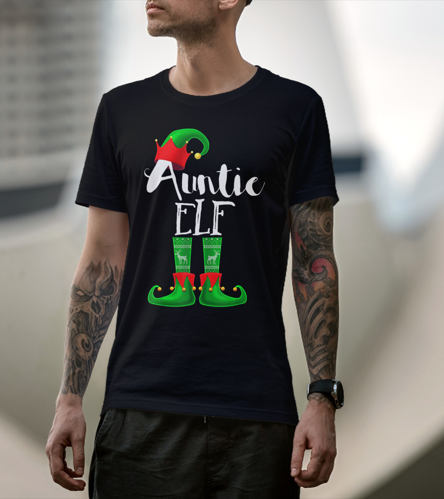 Auntie Elf Matching Family Christmas Socks And Hat T-Shirt