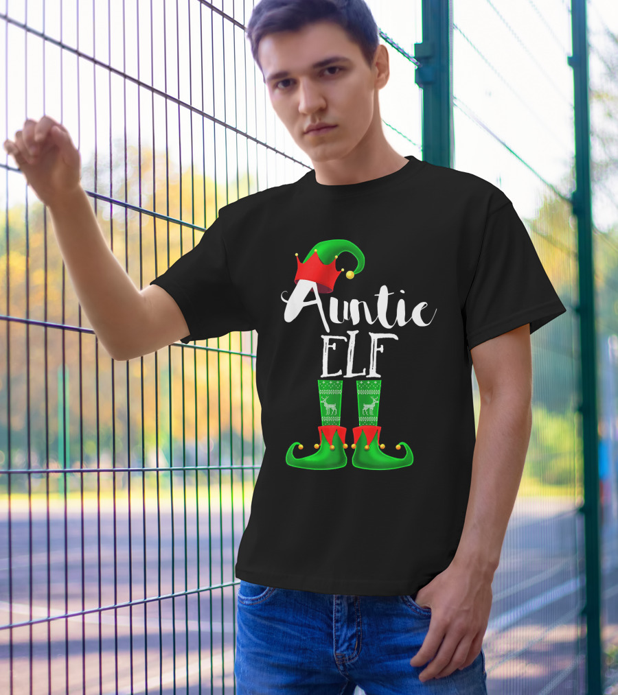 Auntie Elf Matching Family Christmas Socks And Hat T-Shirt