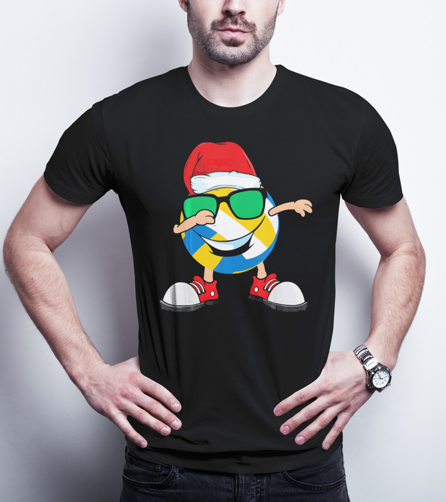 Dabbing Smiling Volleyball Santa Hat With Sunglasses And Shoes T-Shirt