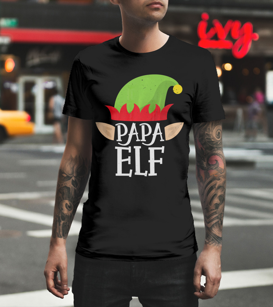 Papa Elf Hat With Ears Christmas T-Shirt