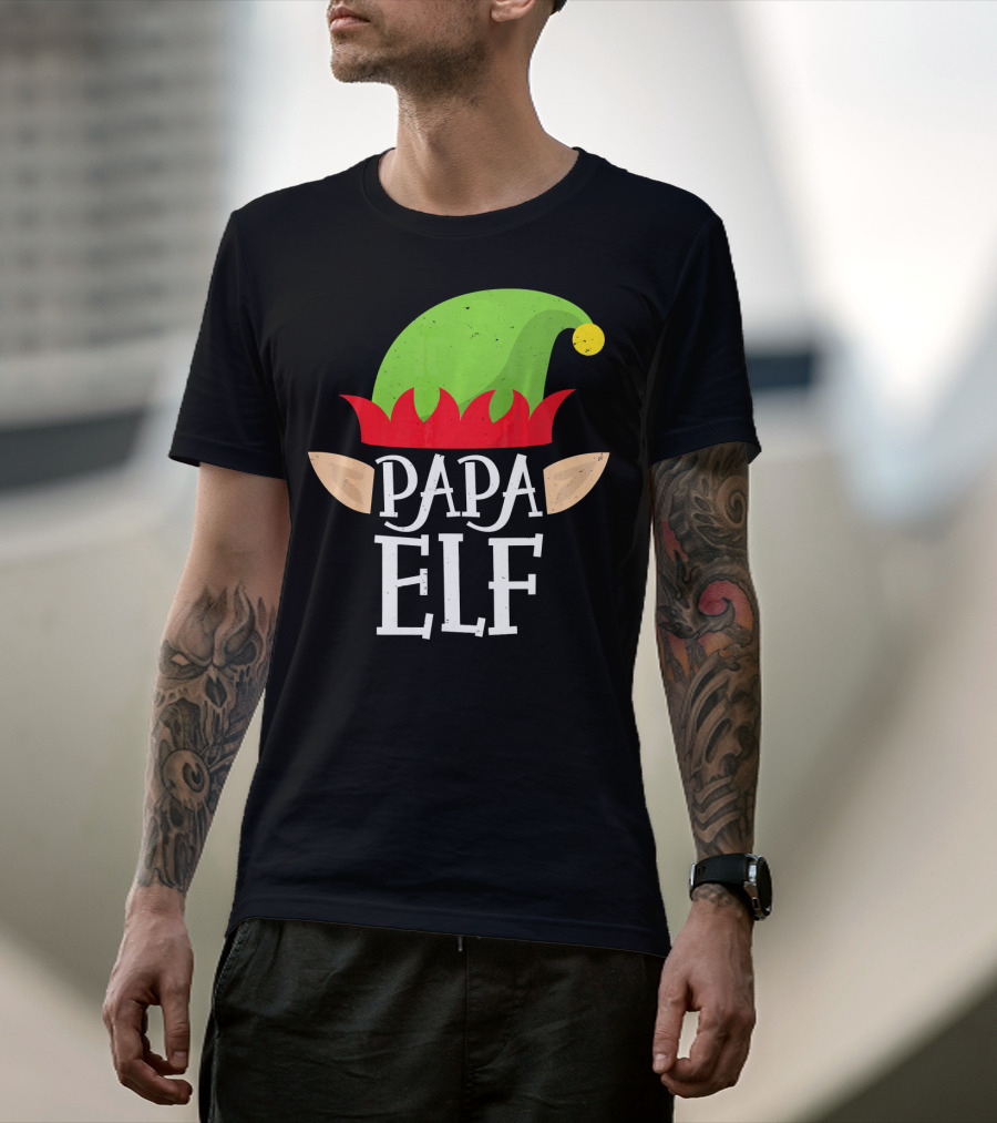 Papa Elf Hat With Ears Christmas T-Shirt