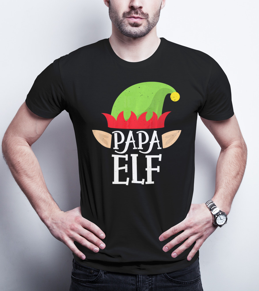 Papa Elf Hat With Ears Christmas T-Shirt