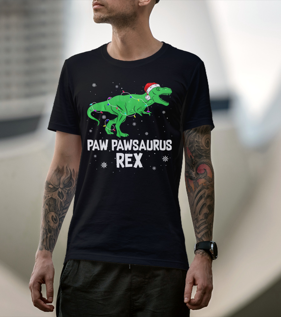Paw Paw Saurus Rex Santa Hat Christmas Lights T-Shirt