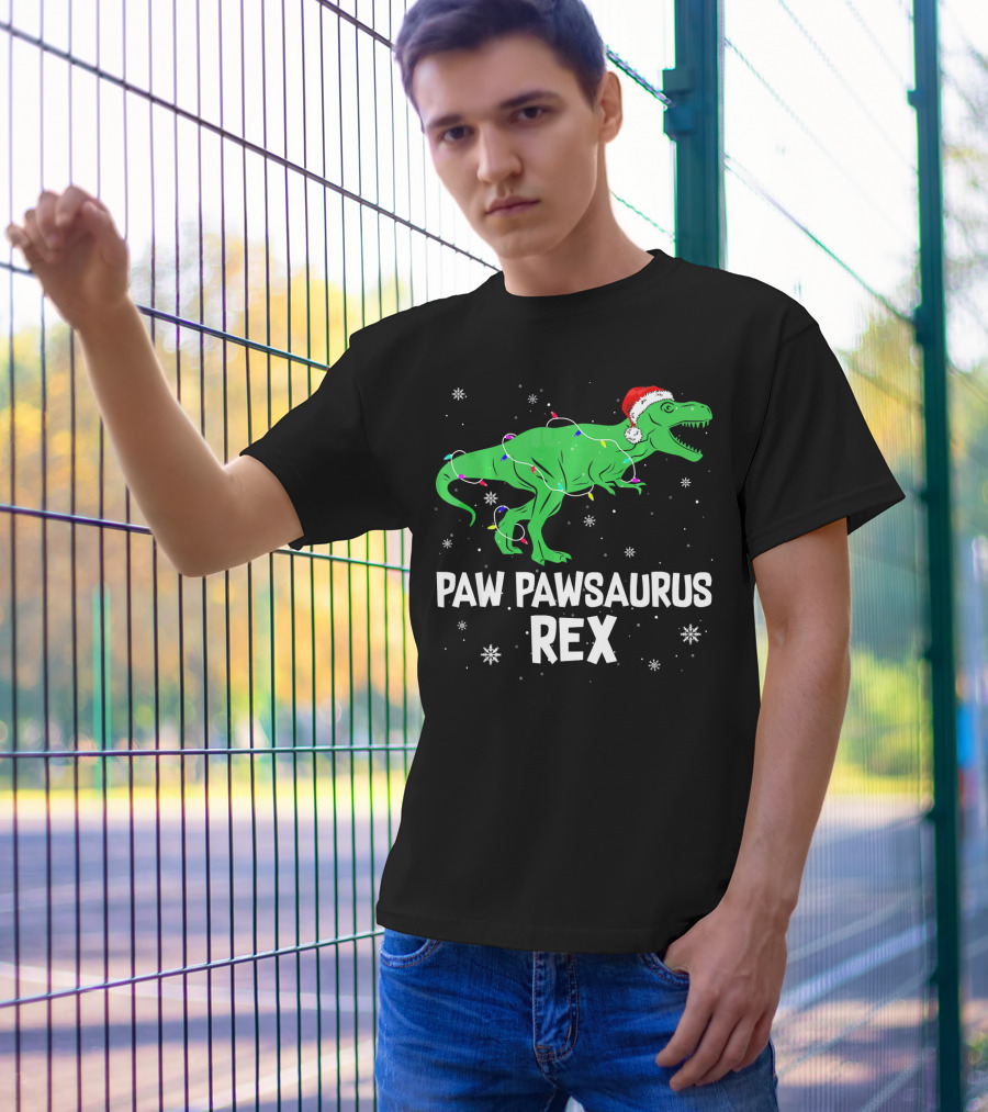 Paw Paw Saurus Rex Santa Hat Christmas Lights T-Shirt