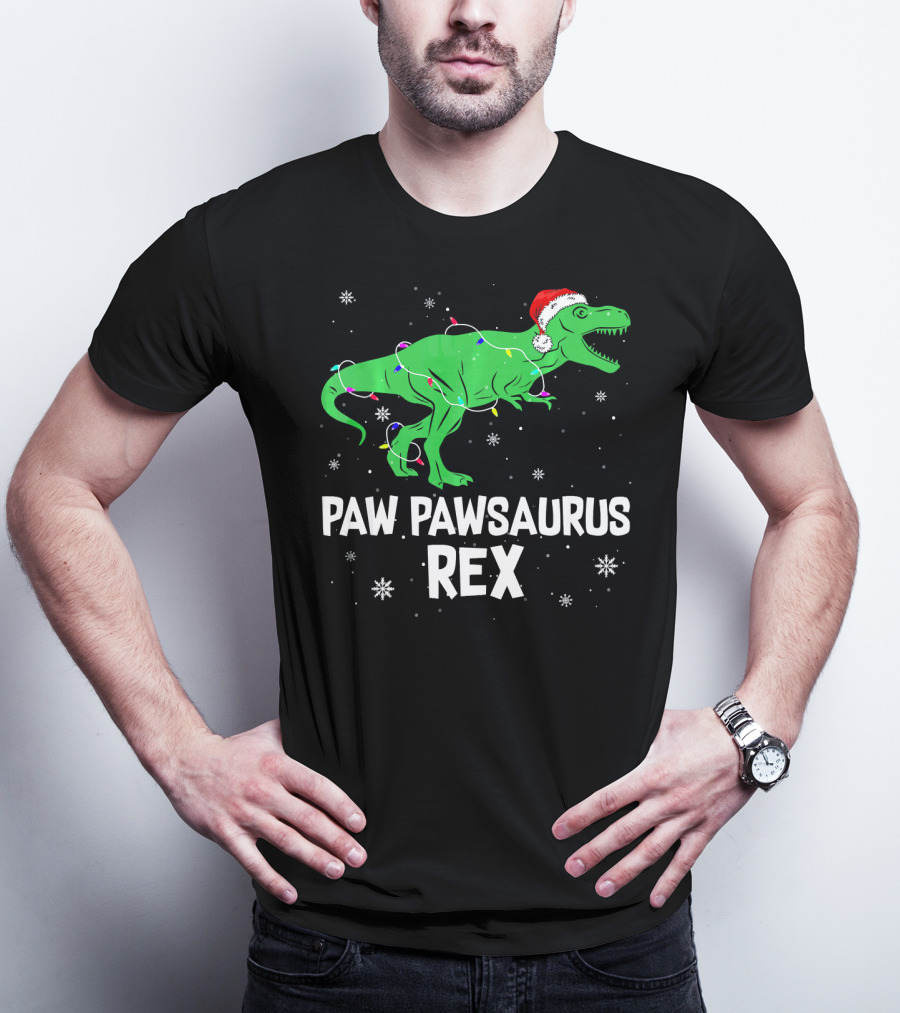 Paw Paw Saurus Rex Santa Hat Christmas Lights T-Shirt