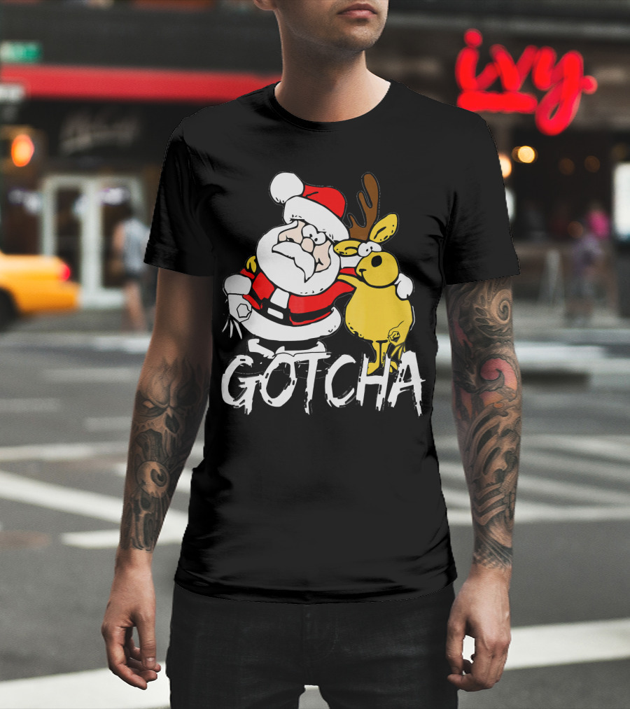 Santa Claus Gotcha Finger Circle Game With Reindeer T-Shirt
