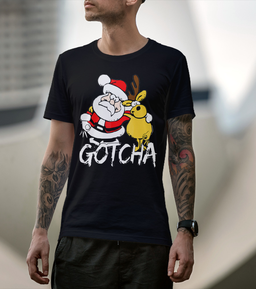 Santa Claus Gotcha Finger Circle Game With Reindeer T-Shirt