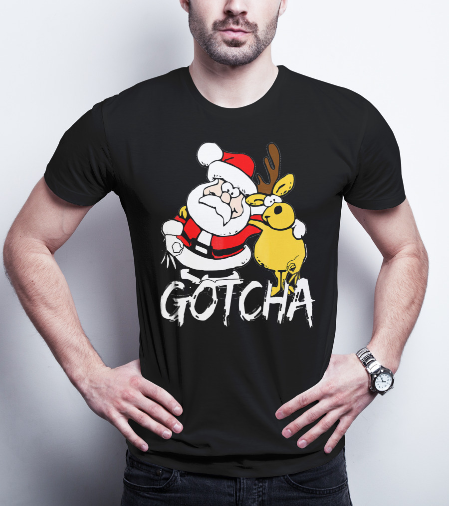 Santa Claus Gotcha Finger Circle Game With Reindeer T-Shirt