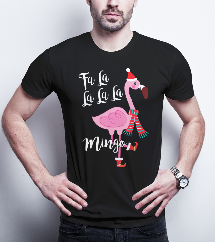 Fa La La La La Mingo Santa Flamingo Scarf Holiday Winter T-Shirt