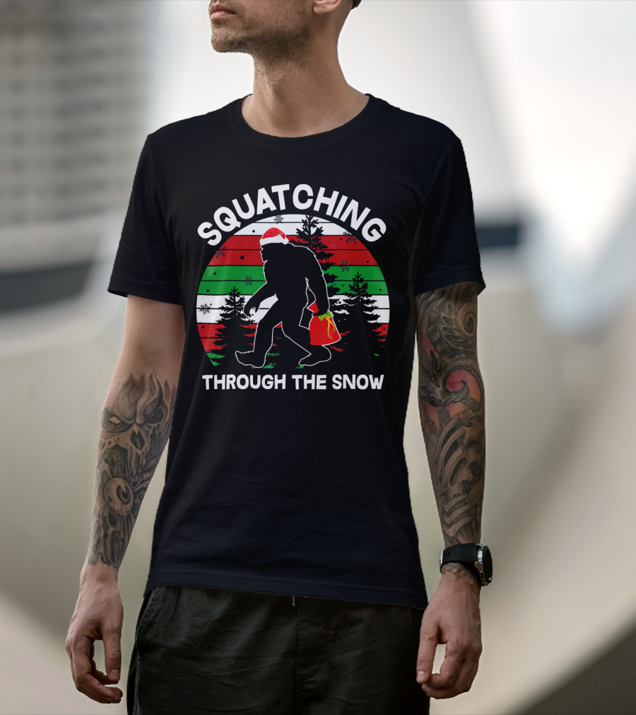 Squatching Through The Snow Santa Bigfoot T-Shirt