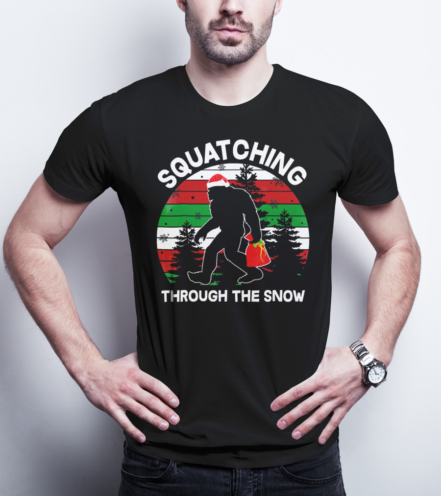 Squatching Through The Snow Santa Bigfoot T-Shirt