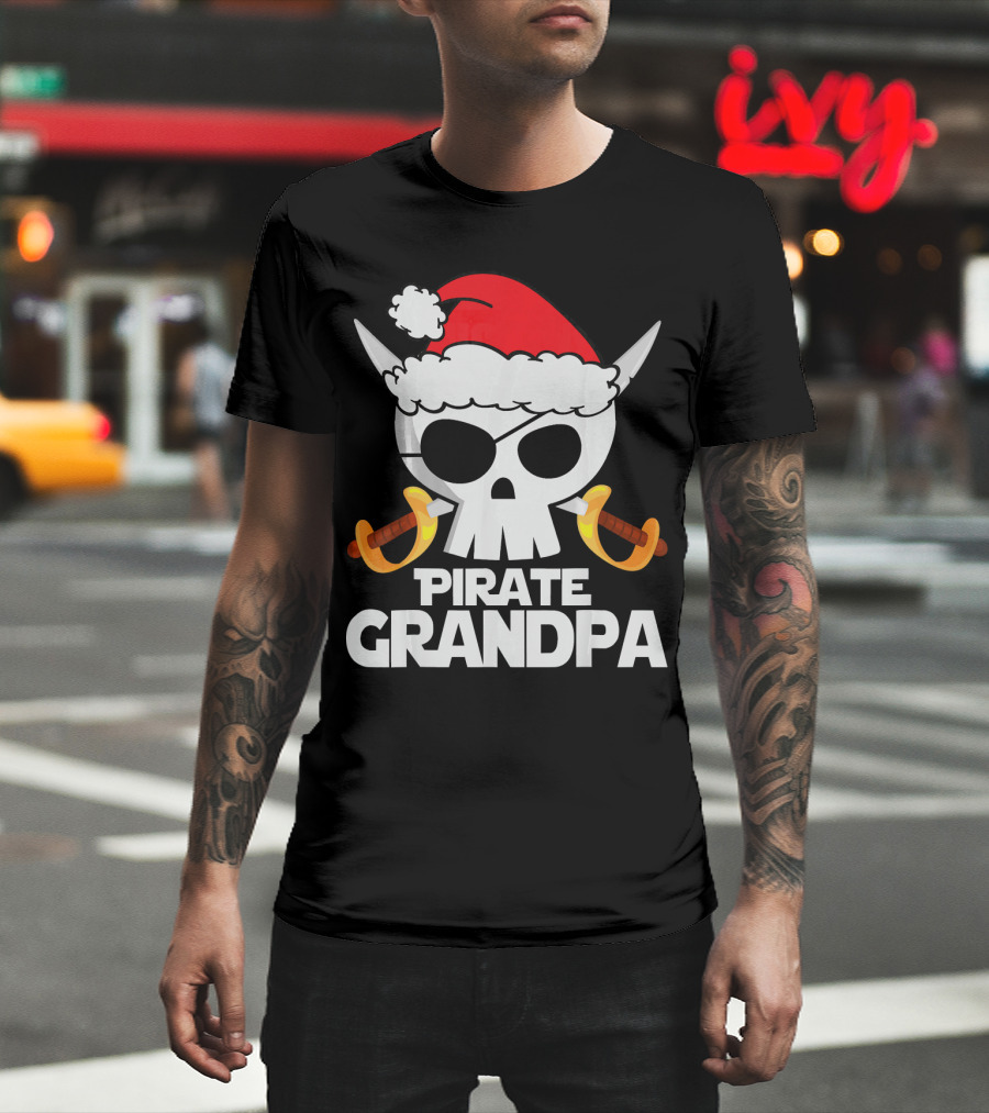 Pirate Grandpa Santa Skull With Swords Christmas Humor T-Shirt