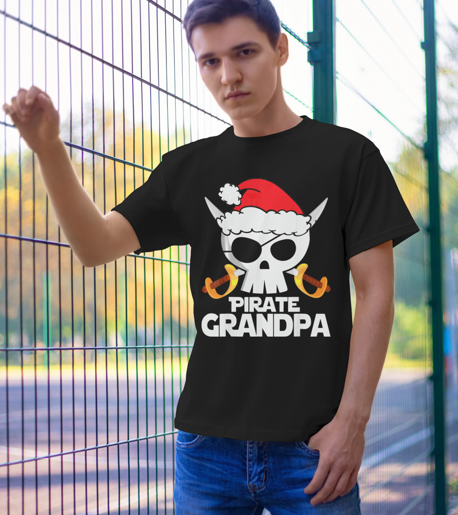Pirate Grandpa Santa Skull With Swords Christmas Humor T-Shirt