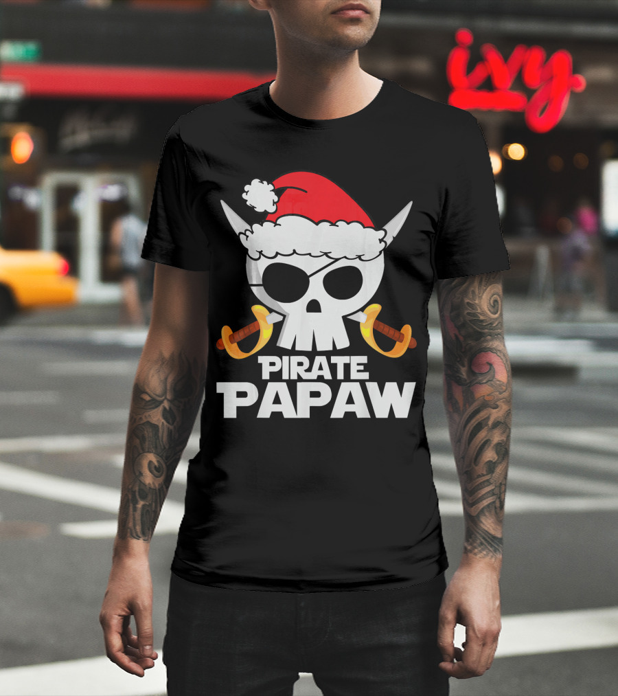 Santa Claus Pirate Papaw Skull With Swords T-Shirt