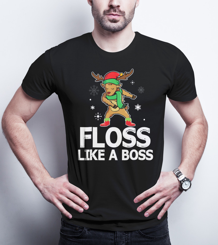 Reindeer ELF Costume Floss Like A Boss Snowflakes Christmas Dance T-Shirt