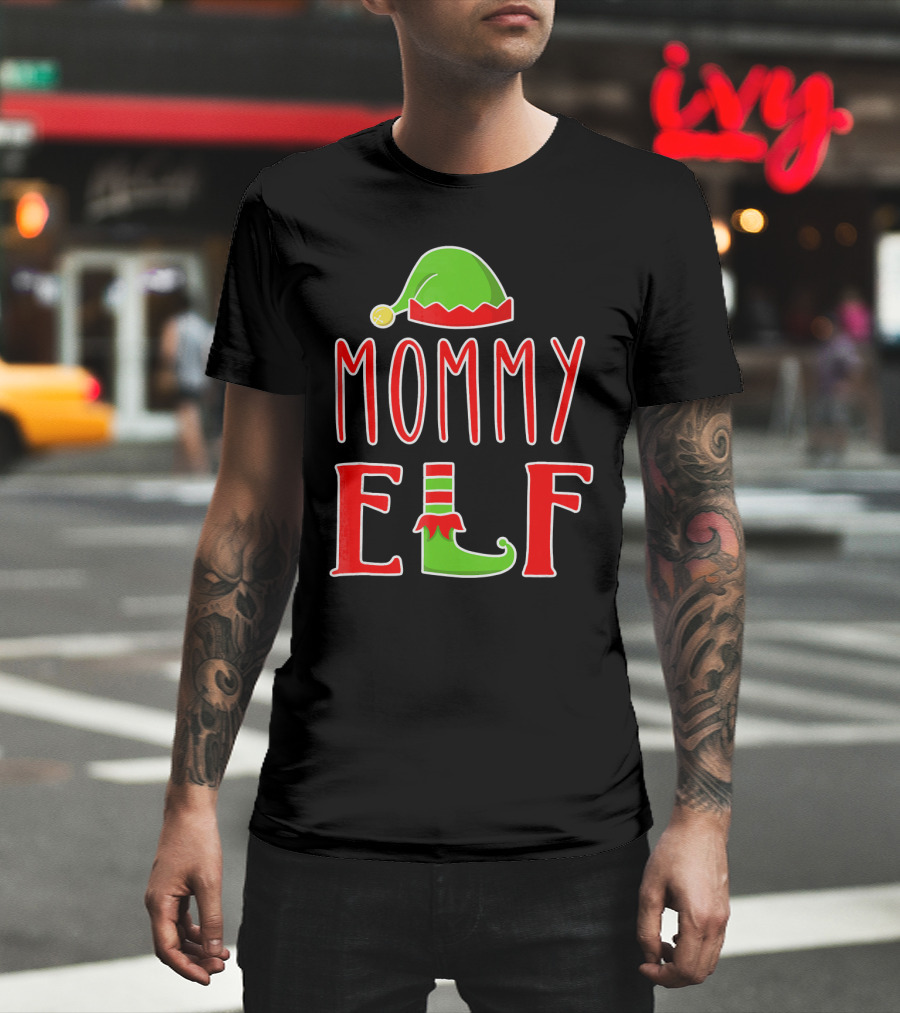 Mommy Elf Christmas Family Matching Hat And Shoe T-Shirt