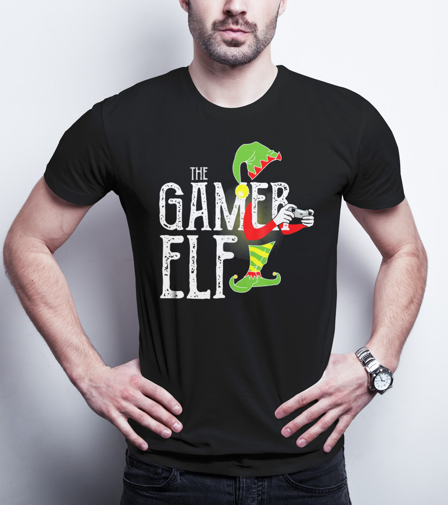 The Gamer Elf With Controller And Festive T-Shirt