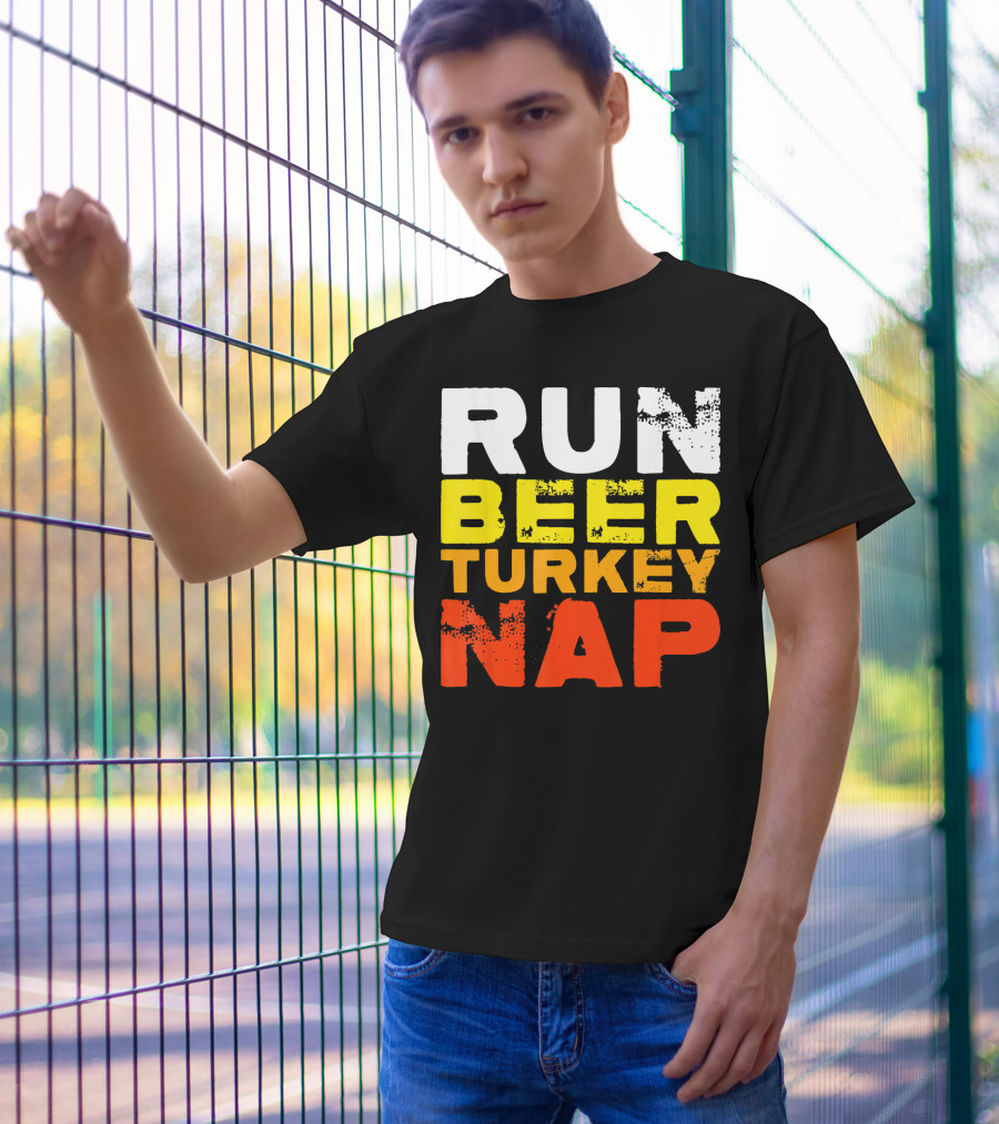 Run Beer Turkey Nap Christmas Din Festive Humor T-Shirt