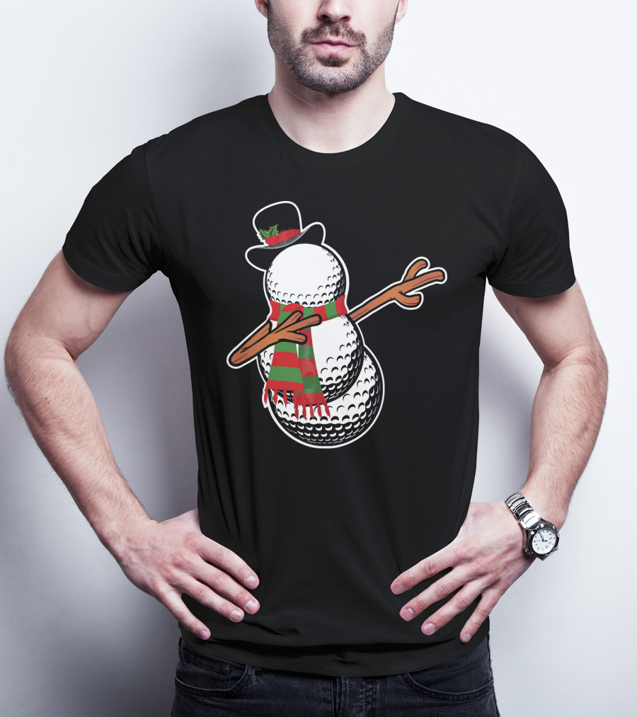 Dabbing Golf Snowman Christmas Hat And Scarf T-Shirt