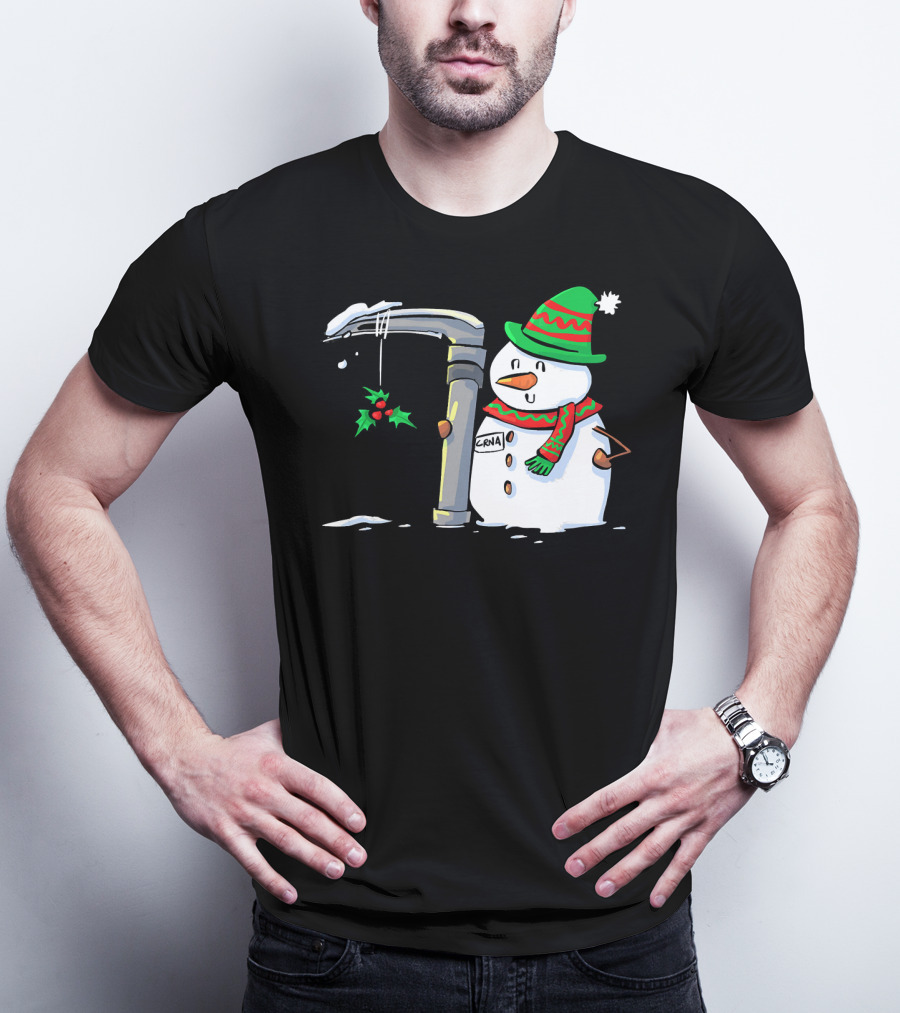 Snowman With Mac 3 Anesthesia Wearing Holiday Hat And Scarf With Holly Decor T-Shirt