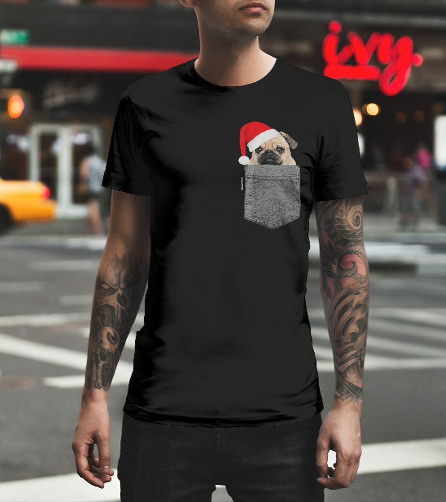 Dog In Your Pocket Pug Santa Hat T-Shirt