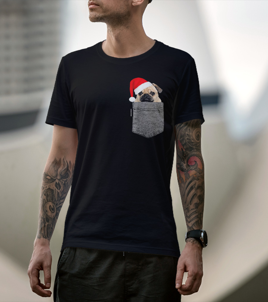 Dog In Your Pocket Pug Santa Hat T-Shirt