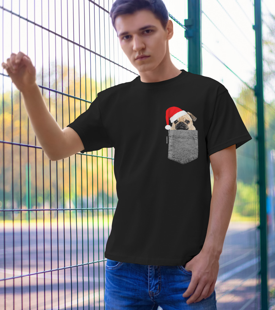 Dog In Your Pocket Pug Santa Hat T-Shirt