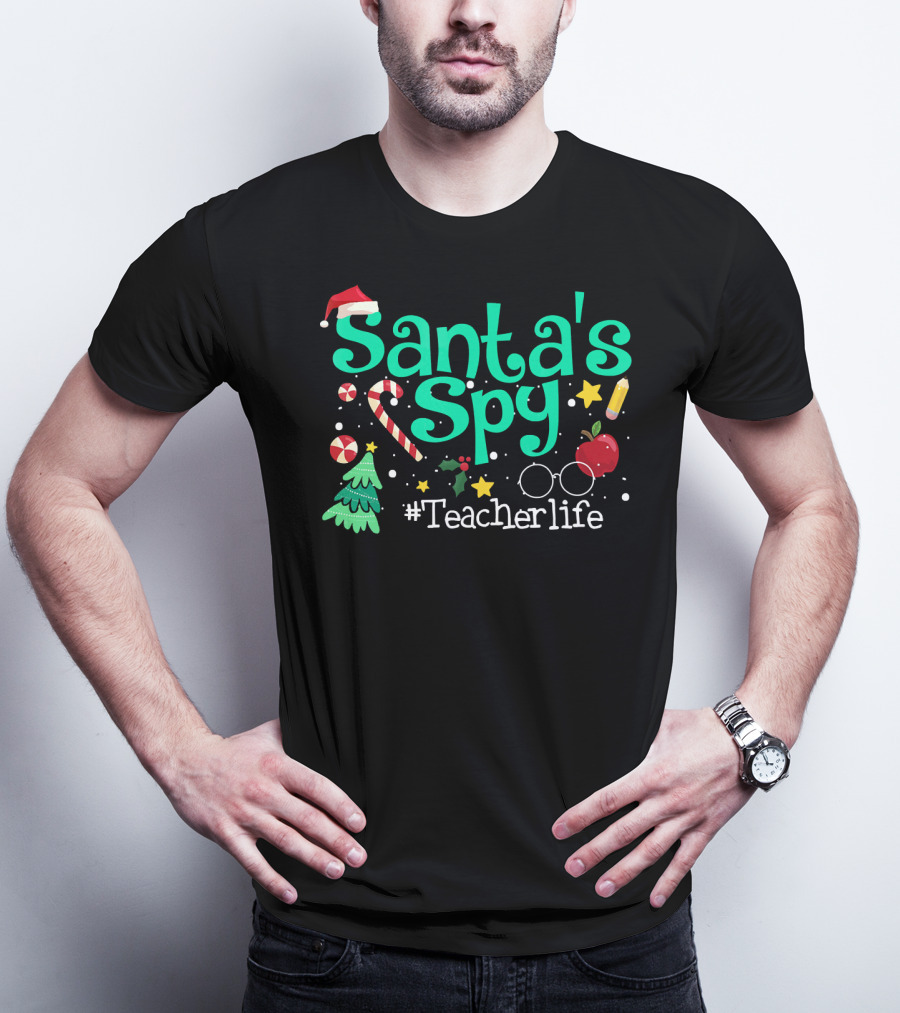 Santa's Spy #Teacherlife Christmas Icons T-Shirt