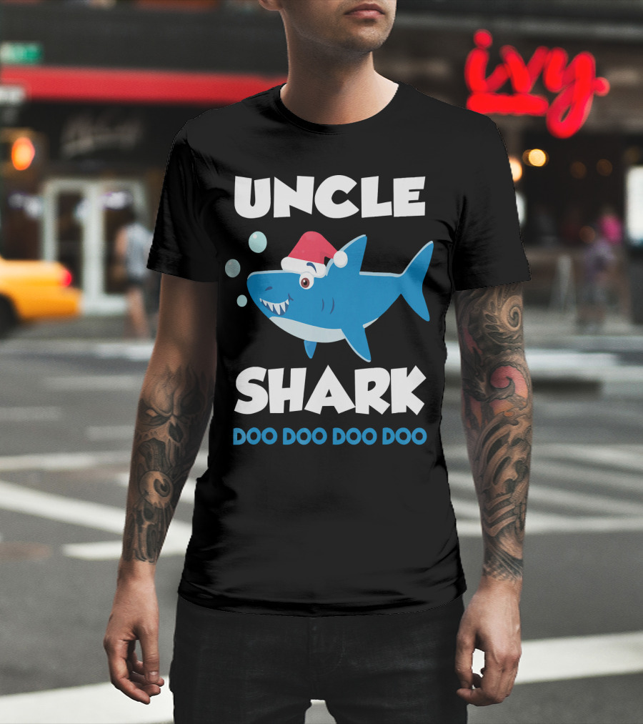 Uncle Shark Doo Doo Doo Doo Christmas Shark Santa Hat T-Shirt
