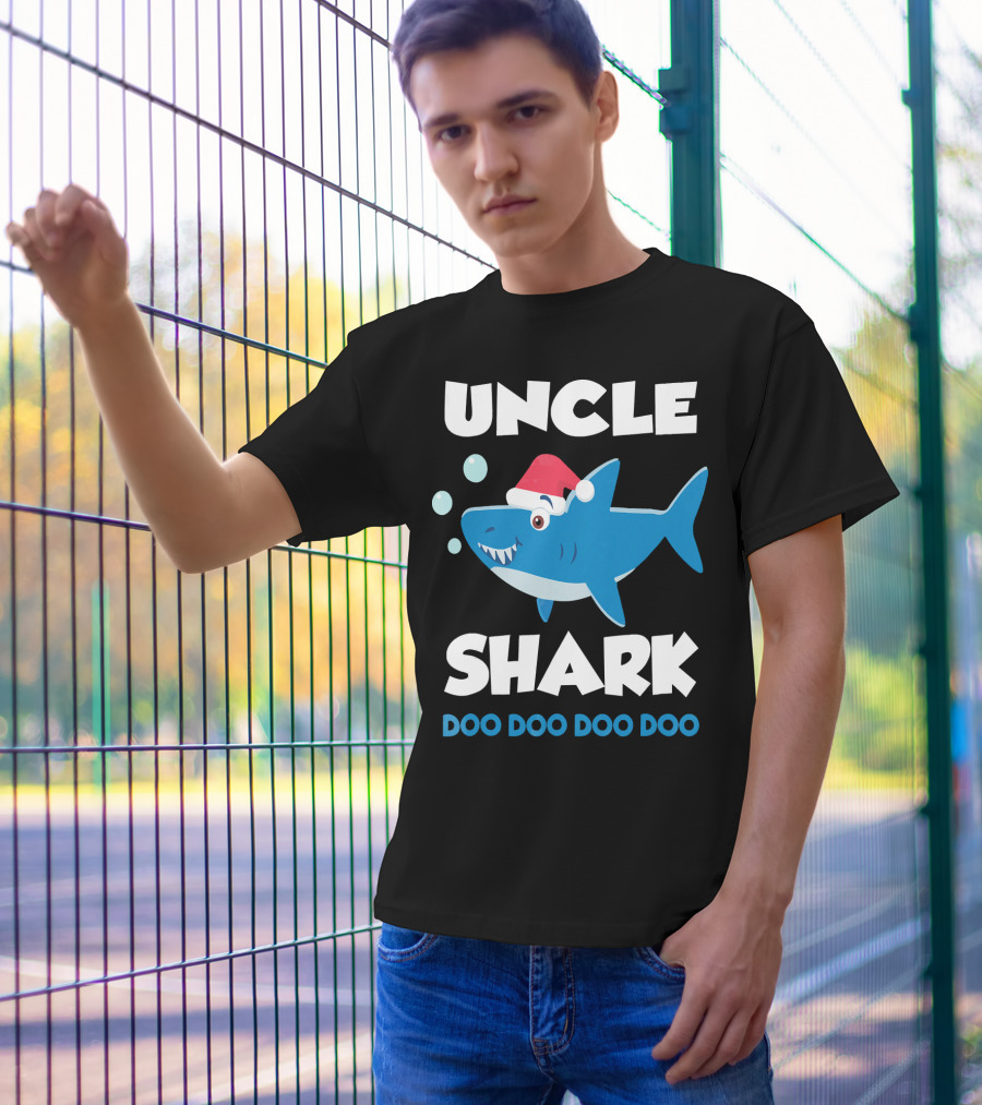 Uncle Shark Doo Doo Doo Doo Christmas Shark Santa Hat T-Shirt