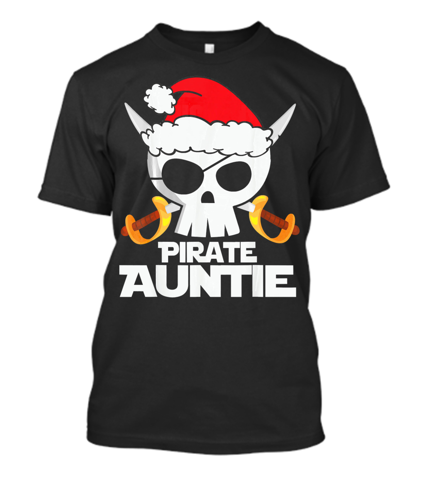 Pirate Auntie Christmas Skull Santa Hat Funny T-Shirt