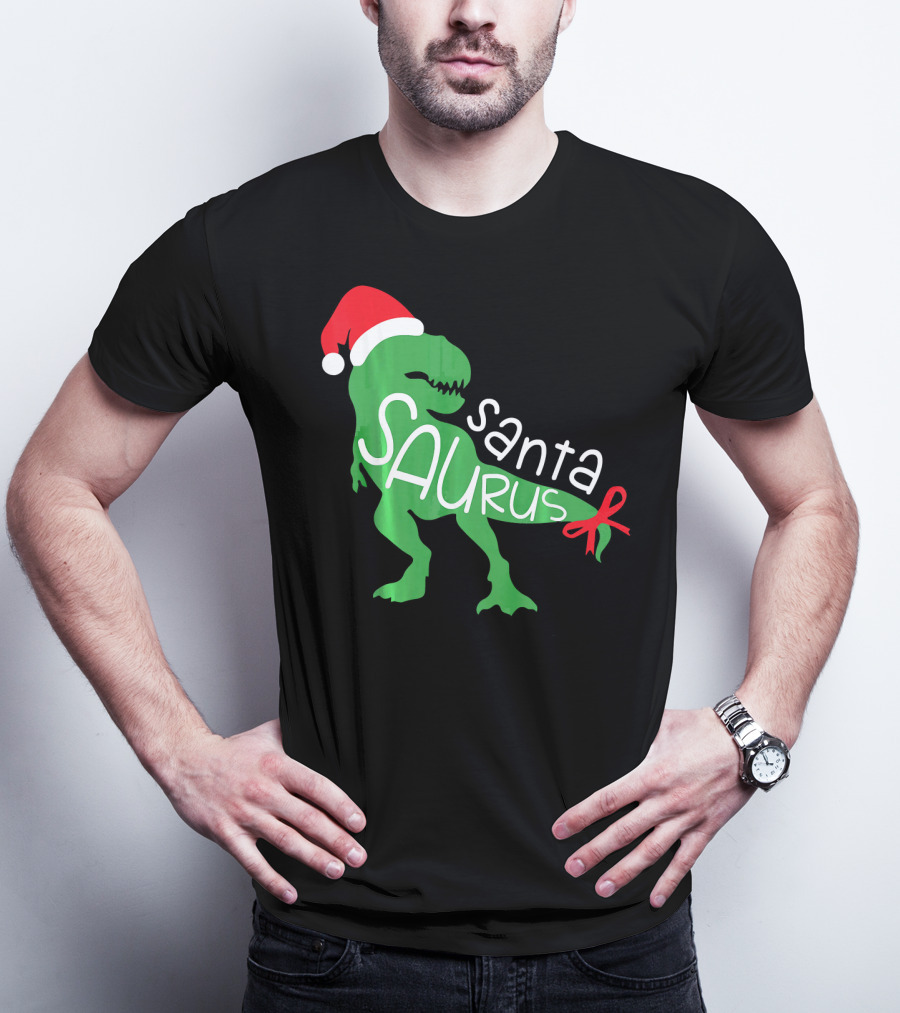 T Rex Dinosaur Santa Saurus Merry Funny Christmas Hat T-Shirt