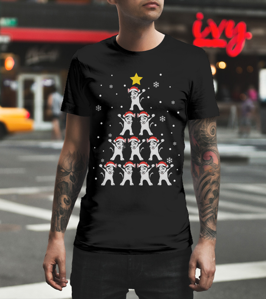 Dabbing Huskies Christmas Xmas Dab Santa Hat Snowflakes Tree Star T-Shirt