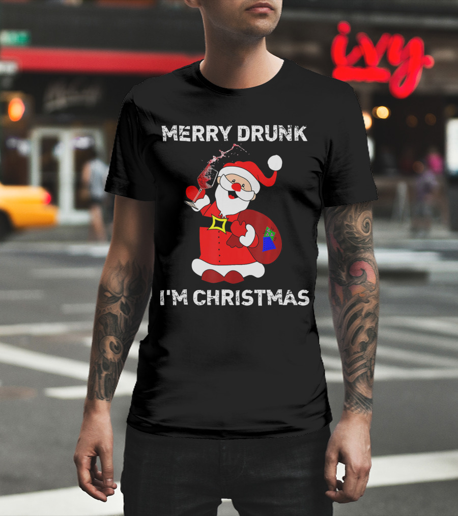 Merry Drunk I'm Christmas Santa With Wine T-Shirt