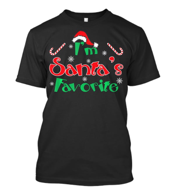 I'm Santa's Favorite Christmas Hat Candy Canes Snowflakes T-Shirt