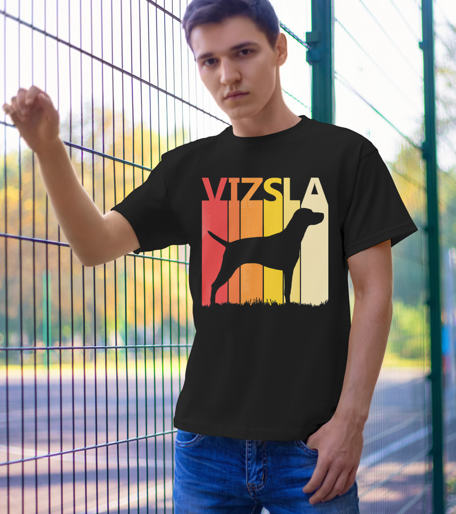 Retro Vizsla Dog Silhouette With Gradient Stripes T-Shirt