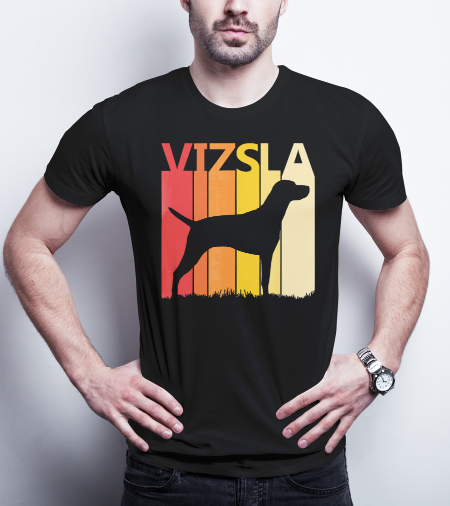 Retro Vizsla Dog Silhouette With Gradient Stripes T-Shirt