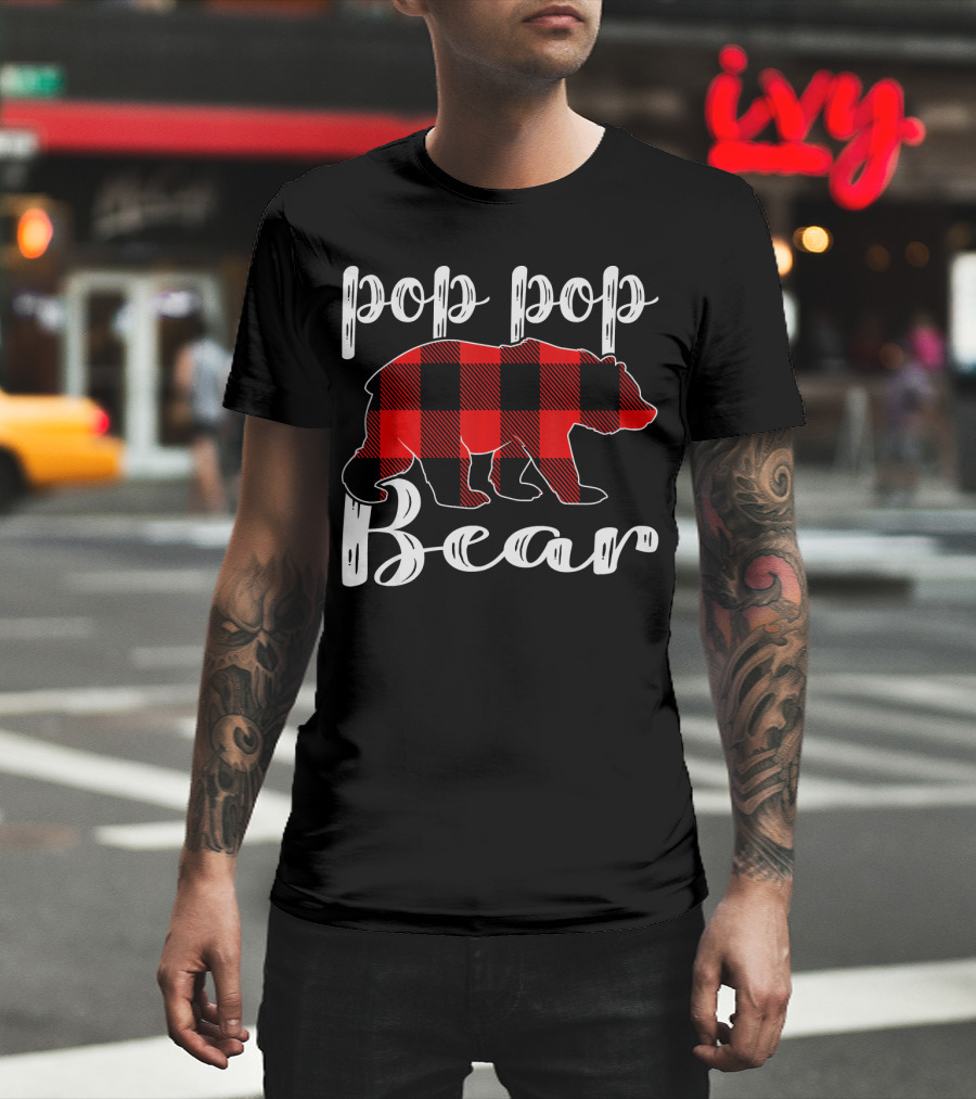 Pop Pop Bear Plaid Christmas Matching Holiday T-Shirt