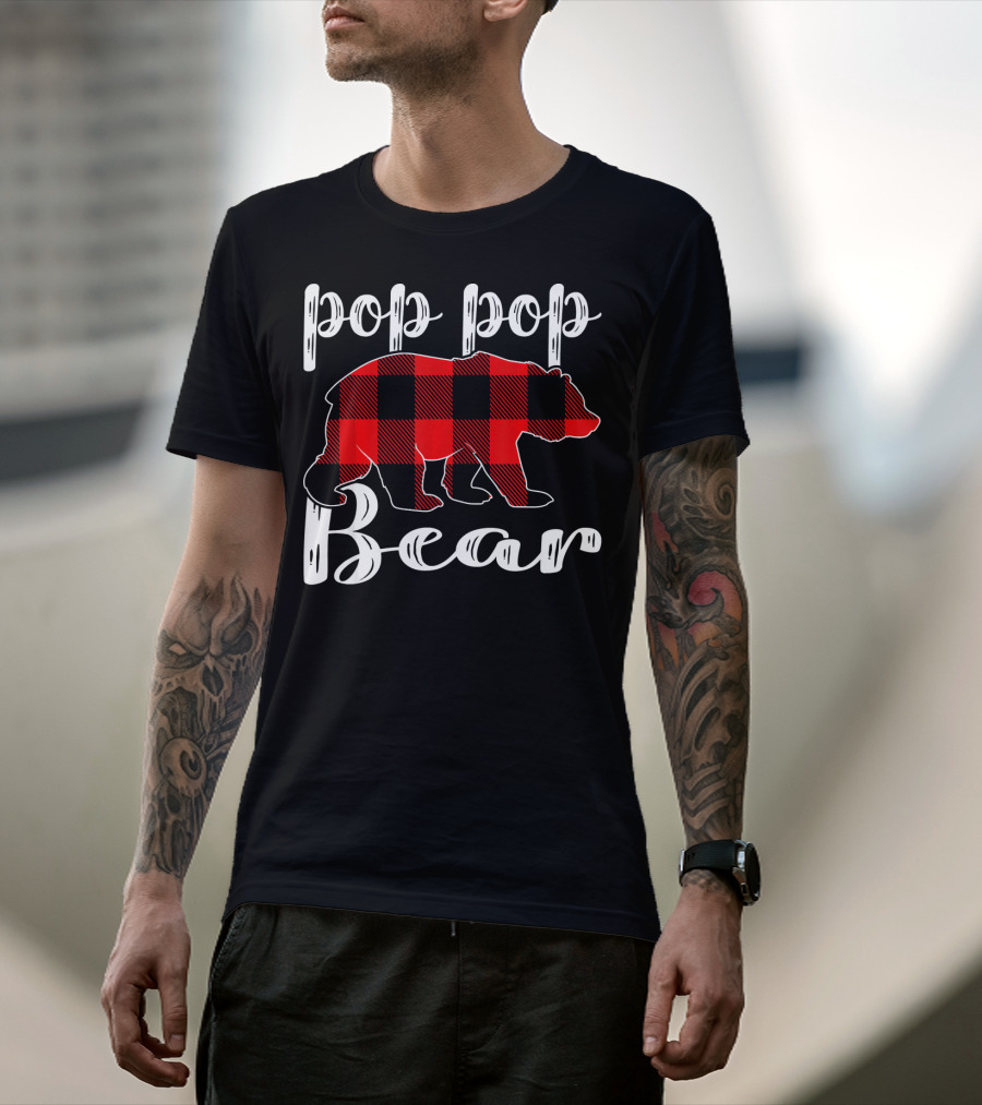 Pop Pop Bear Plaid Christmas Matching Holiday T-Shirt